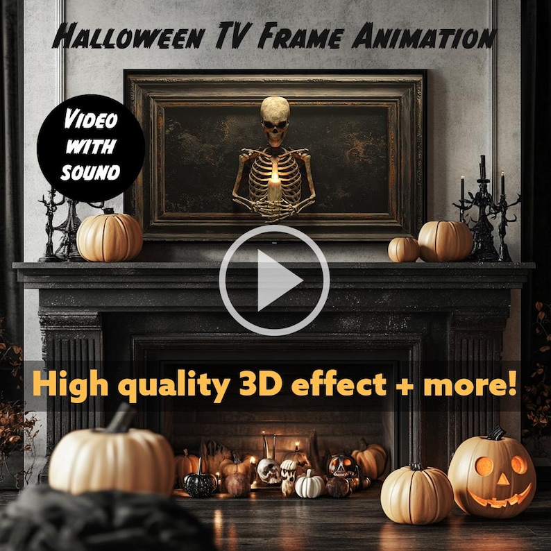 3D Animated Halloween Skeleton Picture Frame, Spooky Digital Decor ...