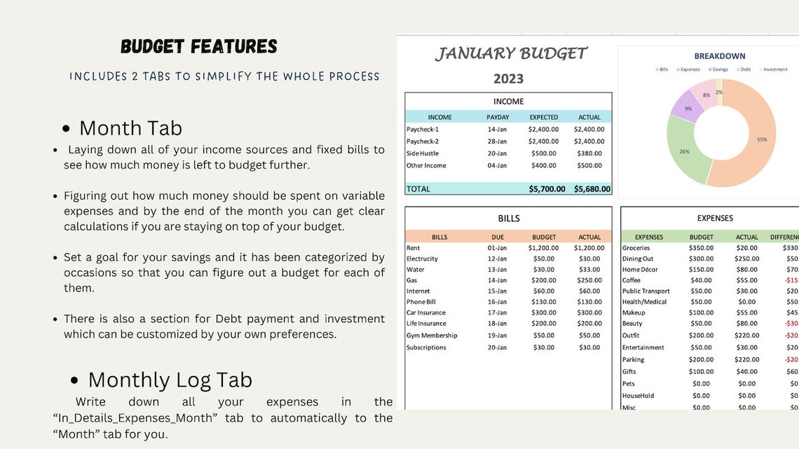 Monthly Budget Spreadsheet | Simple Monthly Budget | Personal Finances ...