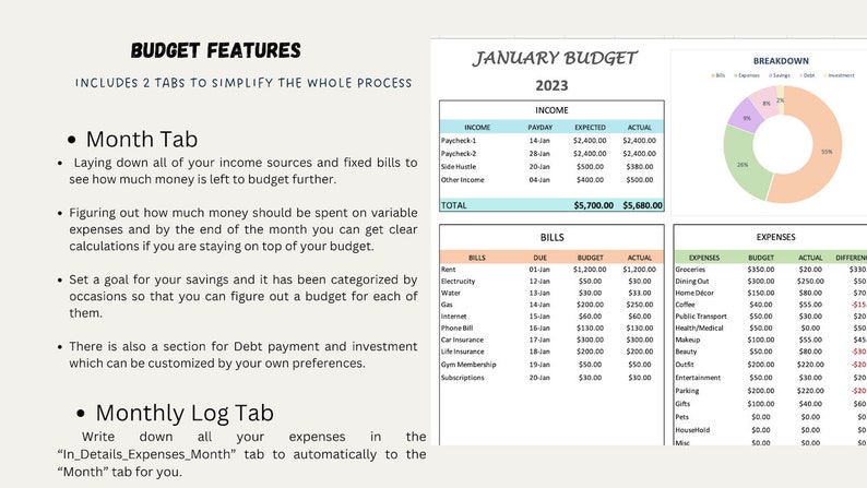 Monthly Budget Spreadsheet | Simple Monthly Budget | Personal Finances ...