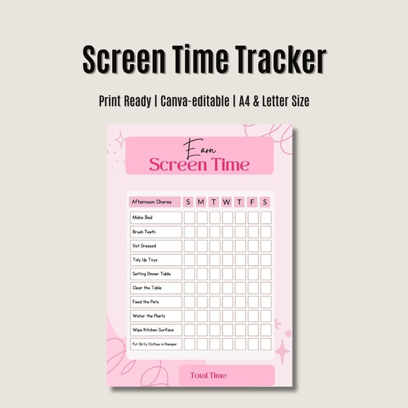 Editable Printable Screen Time Checklist Daily Screen Time Schedule ...