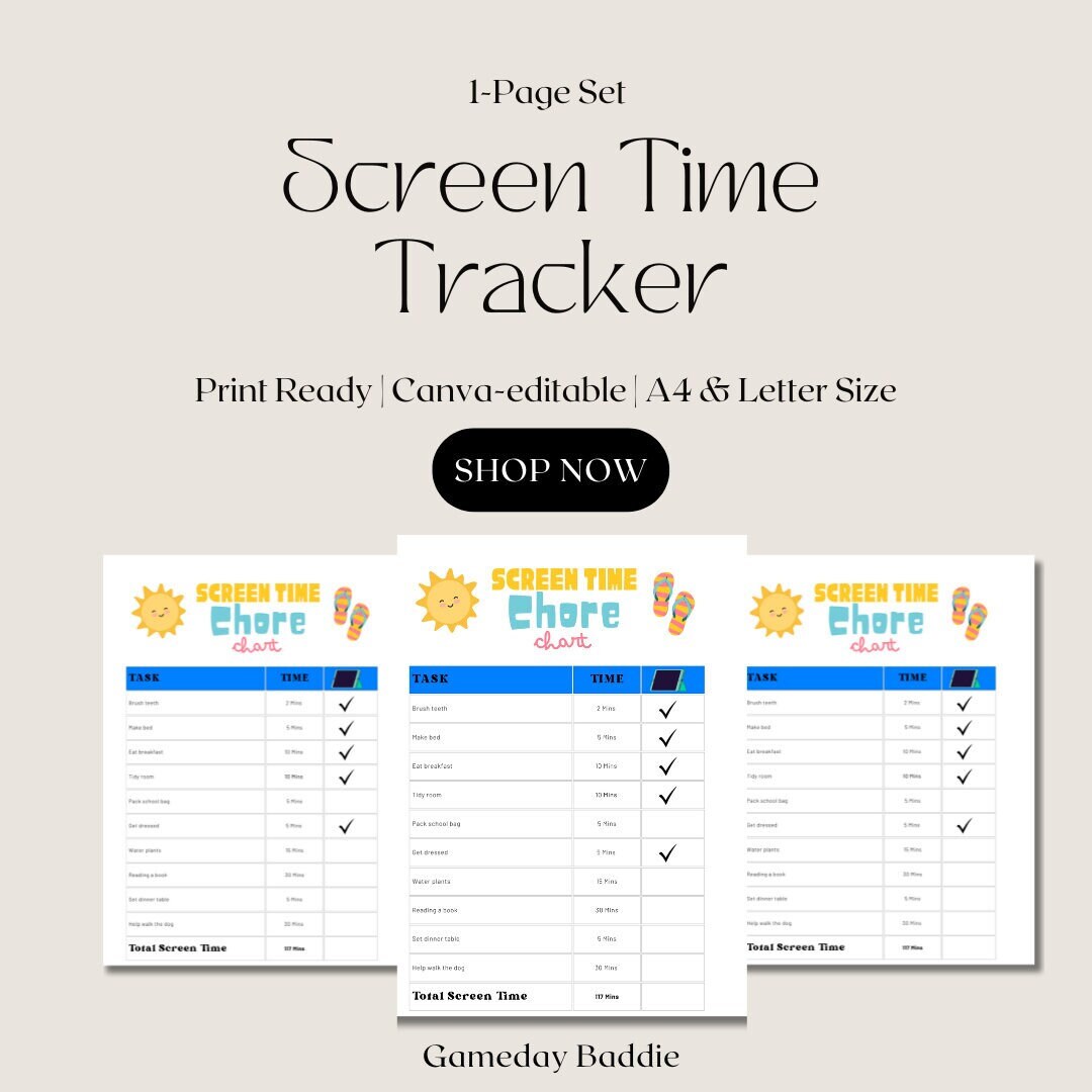 Editable Printable Screen Time Checklist Daily Screen Time - Etsy Australia