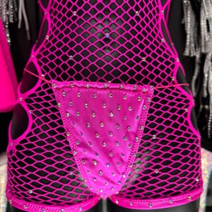 Stripper Exotic Dance Outfit Pink Off-shoulder Fishnet Romper - Etsy