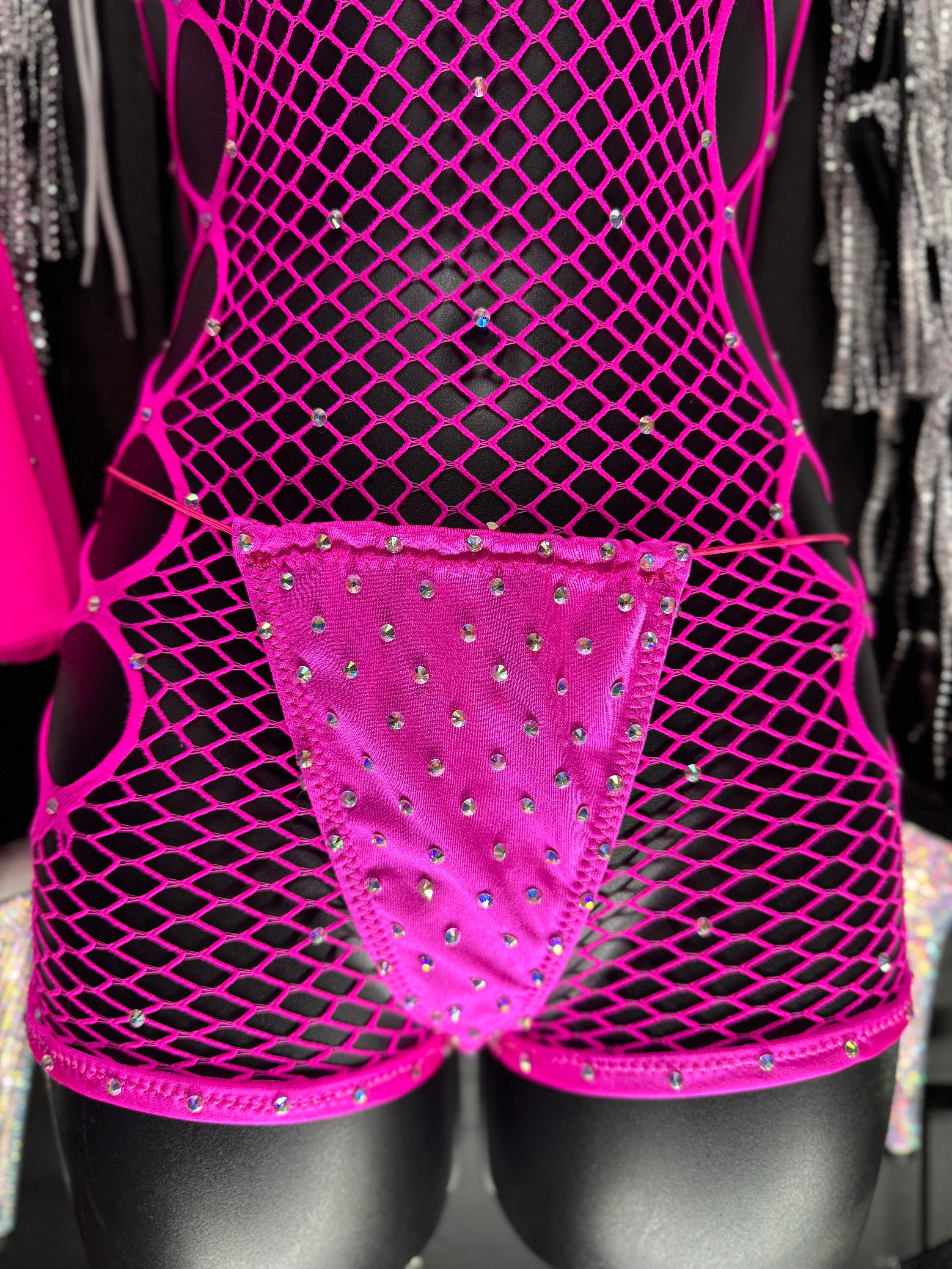 Stripper Exotic Dance Outfit Pink Off-shoulder Fishnet Romper - Etsy
