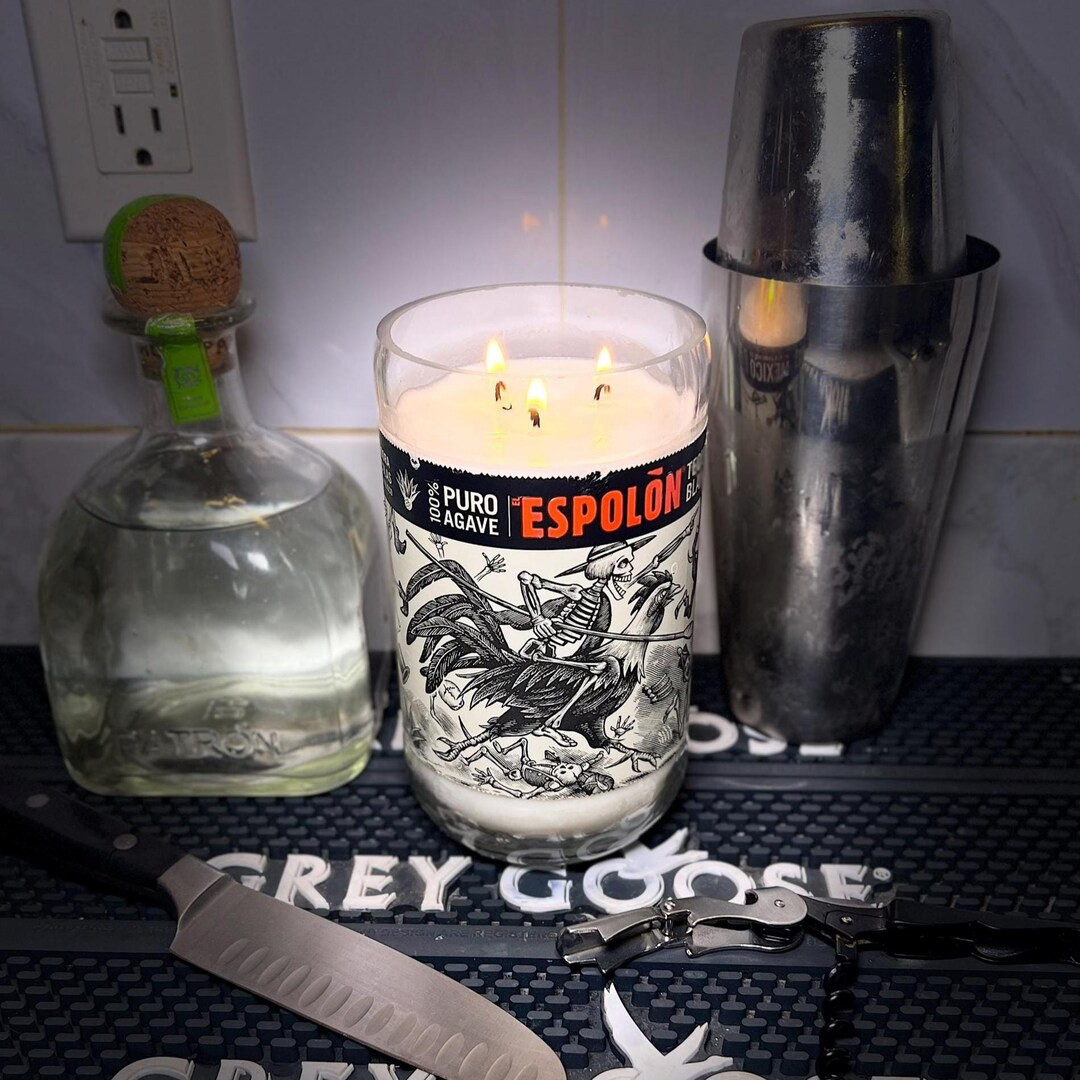 Vela de tequila Espolón, cera de soja, hecha a mano, botella de licor ...