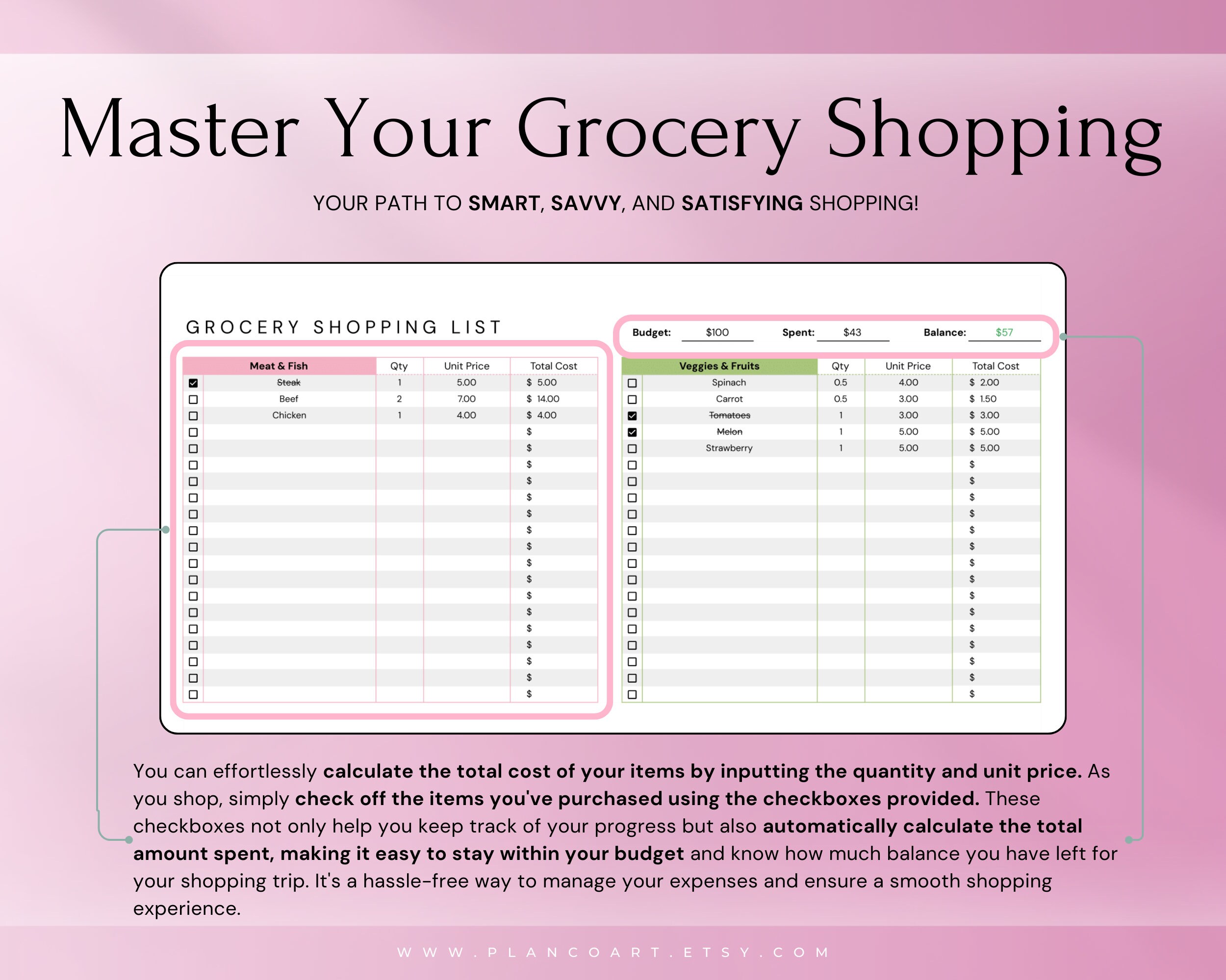 Grocery List Editable Google Sheets Template, Digital Grocery Shopping ...