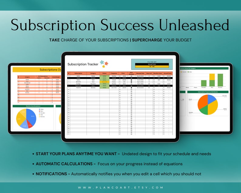 Subscription Tracker Google Sheets Template, Subscription Organizer ...
