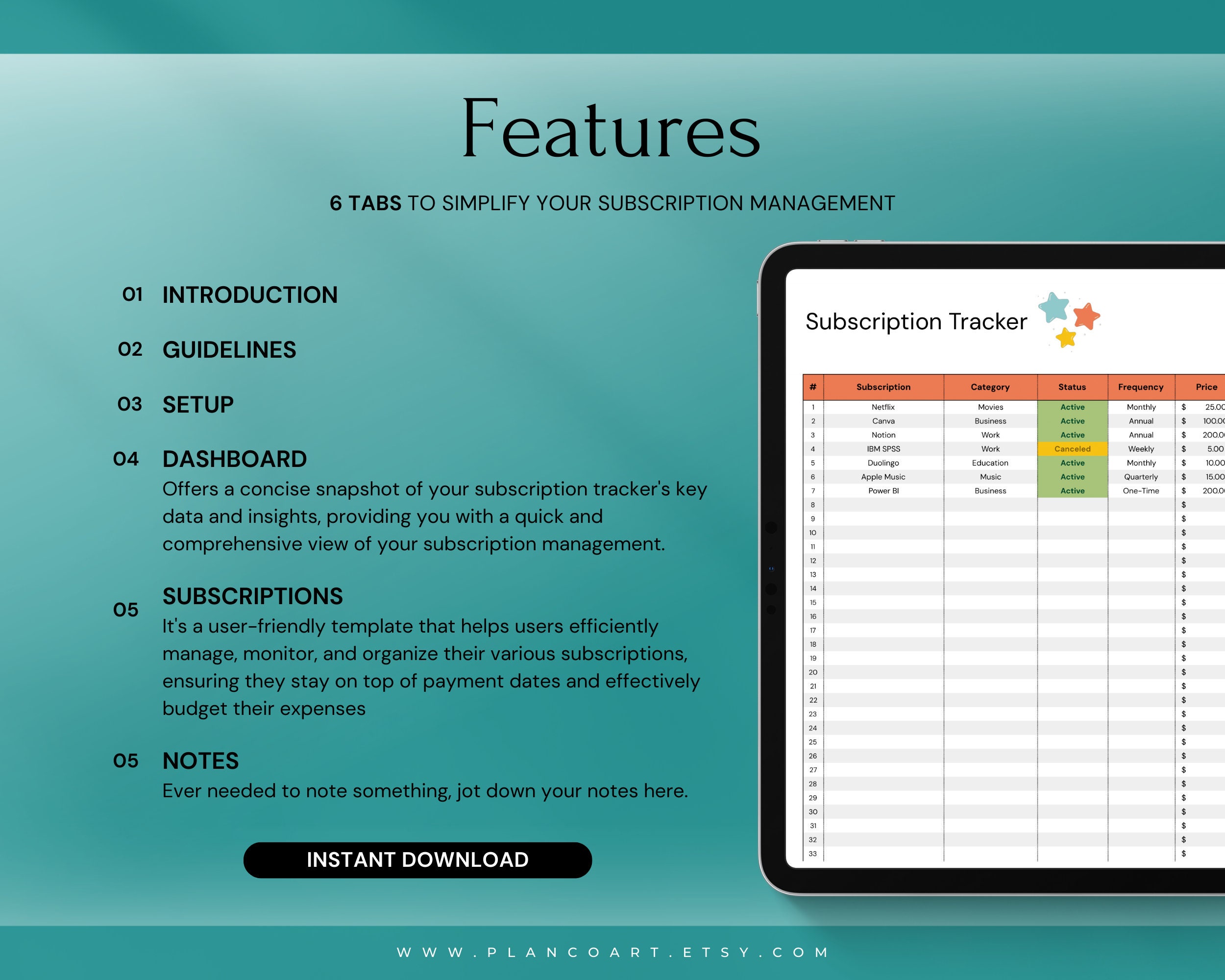Subscription Tracker Google Sheets Template, Subscription Organizer ...