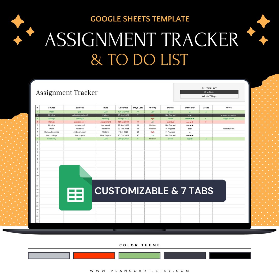 Assignment Tracker Student Homework Planner Google Sheets 2024 Digital ...