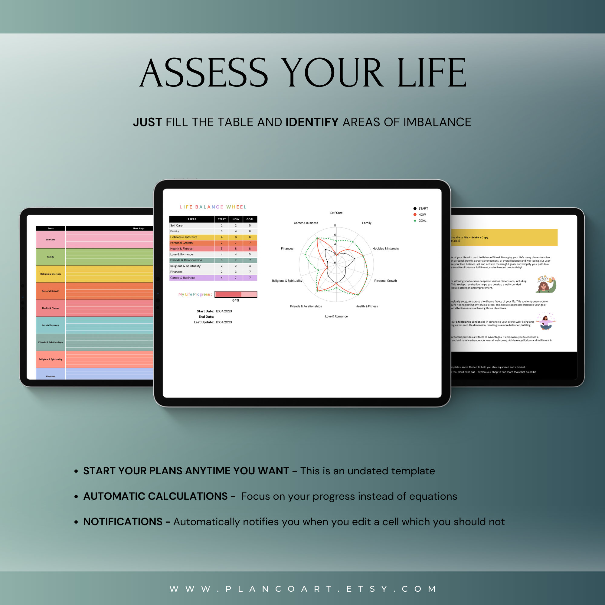 Editable Life Balance Wheel Google Sheets Template, Wheel of Life ...