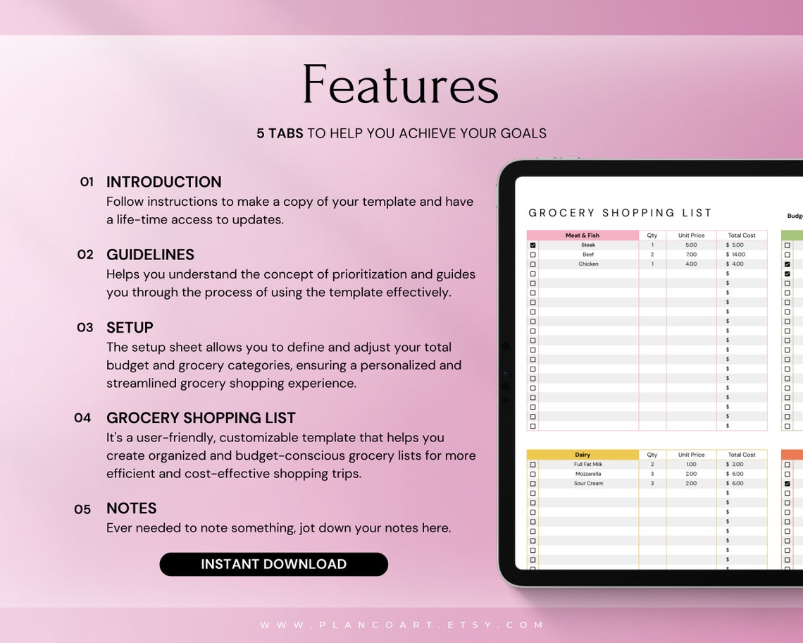 Grocery List Editable Google Sheets Template, Digital Grocery Shopping ...