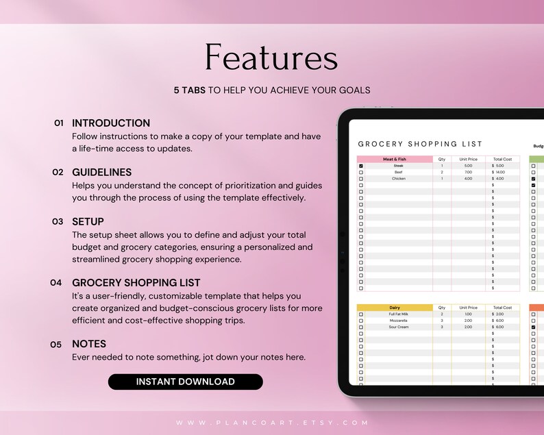 Grocery List Editable Google Sheets Template, Digital Grocery Shopping ...
