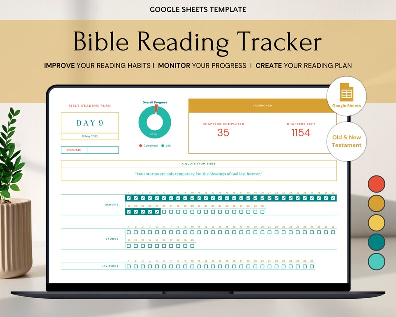 Bible Reading Tracker Digital, Google Sheets Template, Bible Plan ...