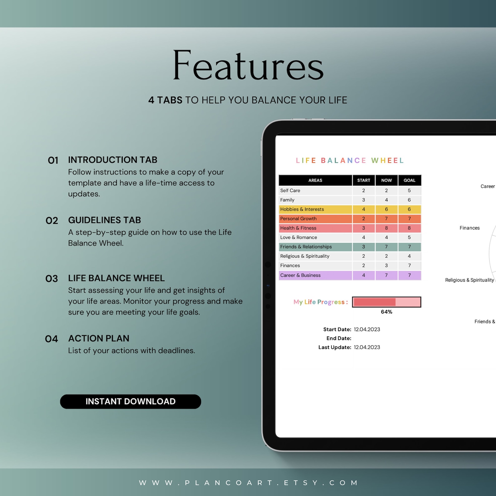 Editable Life Balance Wheel Google Sheets Template, Wheel of Life ...