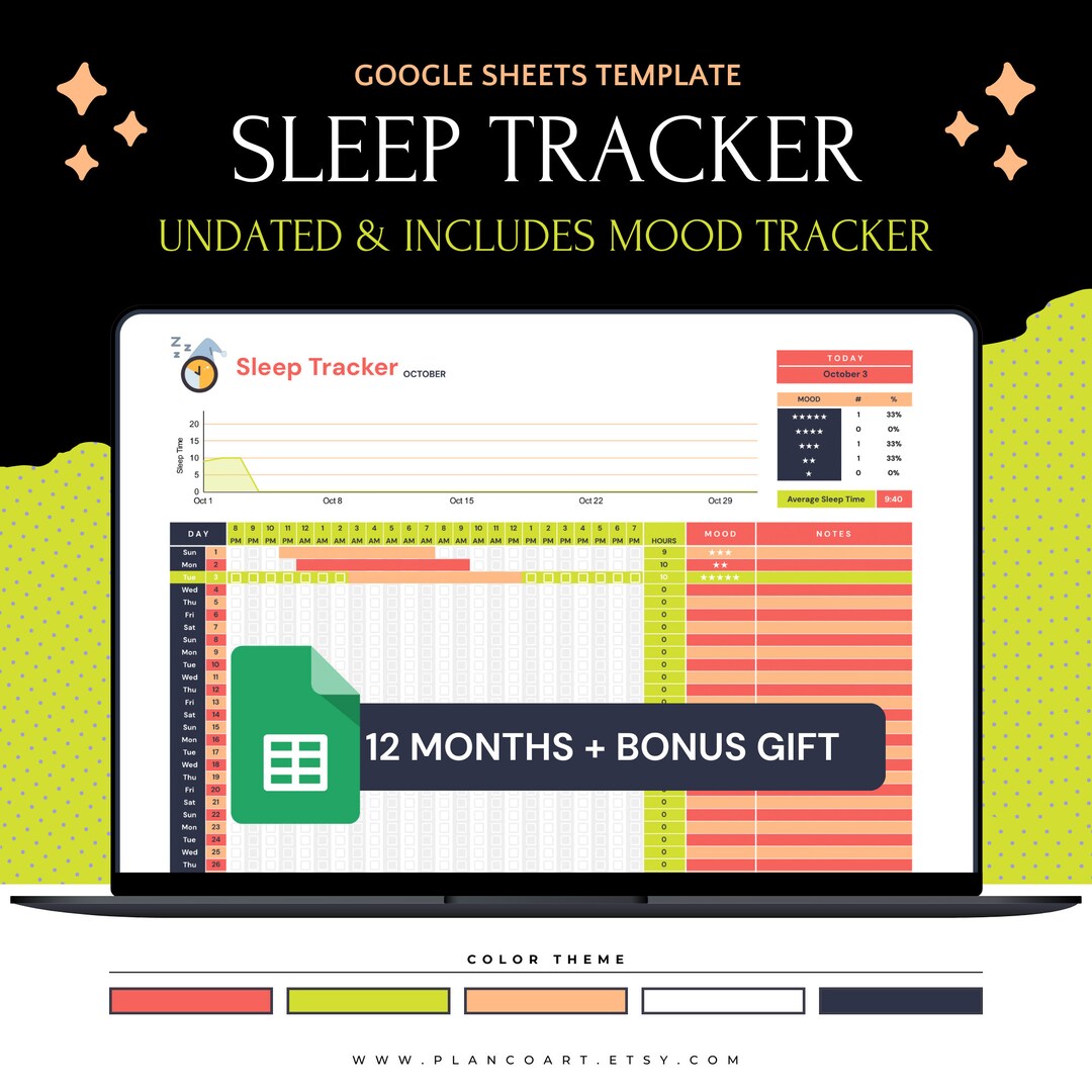 Undated Sleep Tracker Google Sheets Template, Digital Sleep Quality Log ...