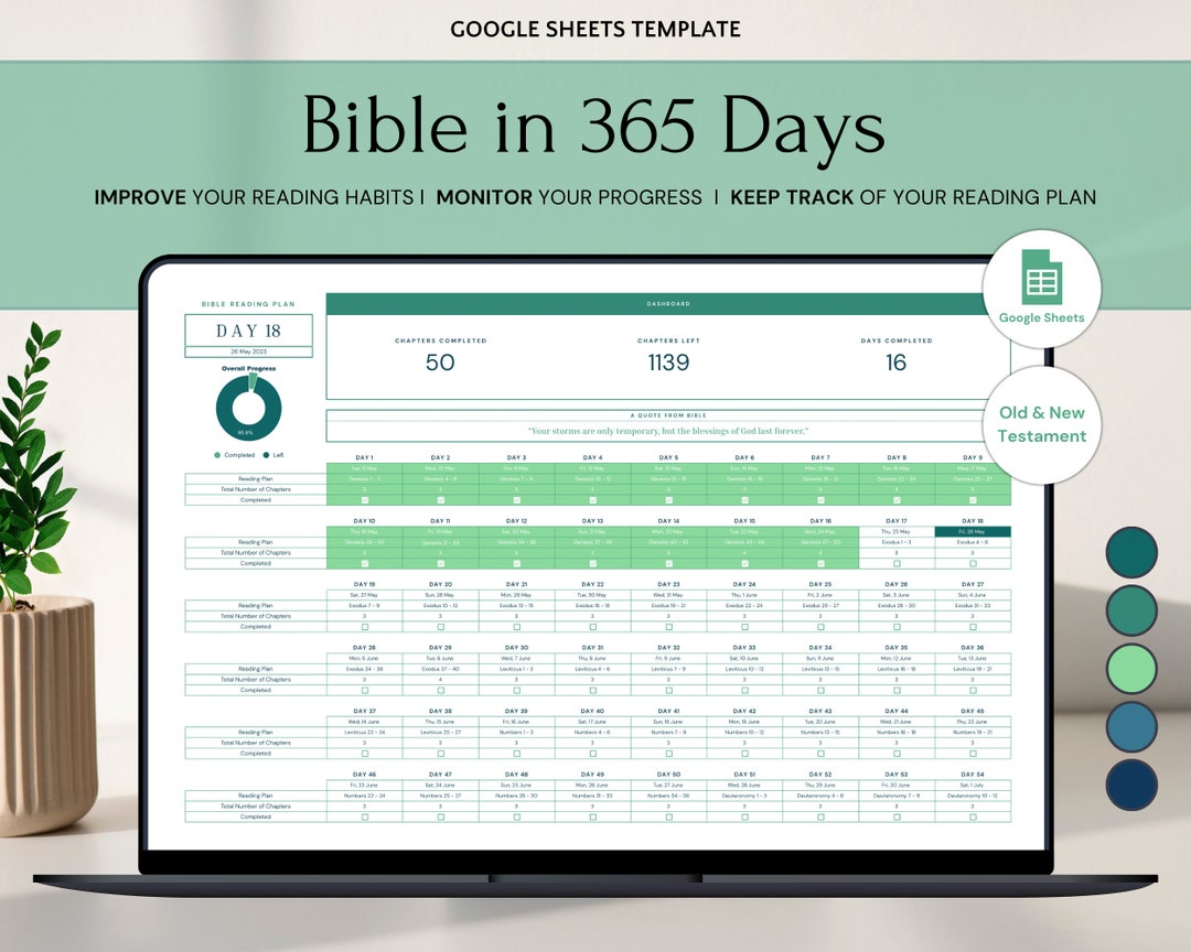 365 Day Bible Reading Plan, Bible Study Checklist, Bible in A Year, Bible in One Year, 52 Week ...