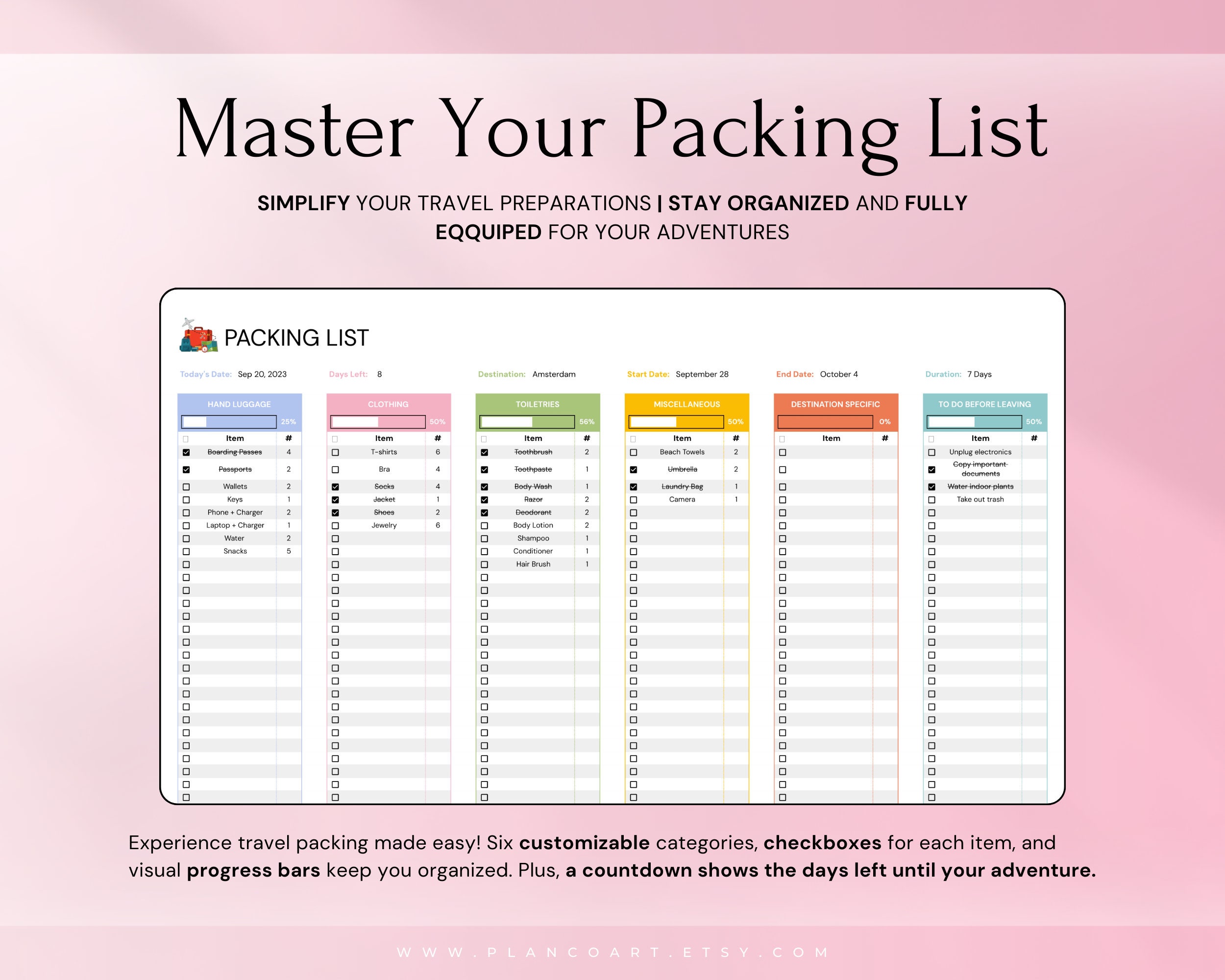 Customizable Travel Packing List, Ultimate Vacation Packing List ...