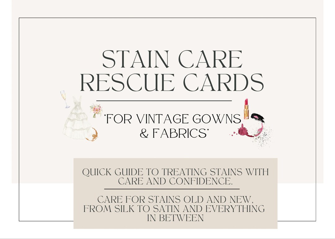 Stain Care Cards * for Vintage Gowns & Fabrics ( LARGE CARDS ...