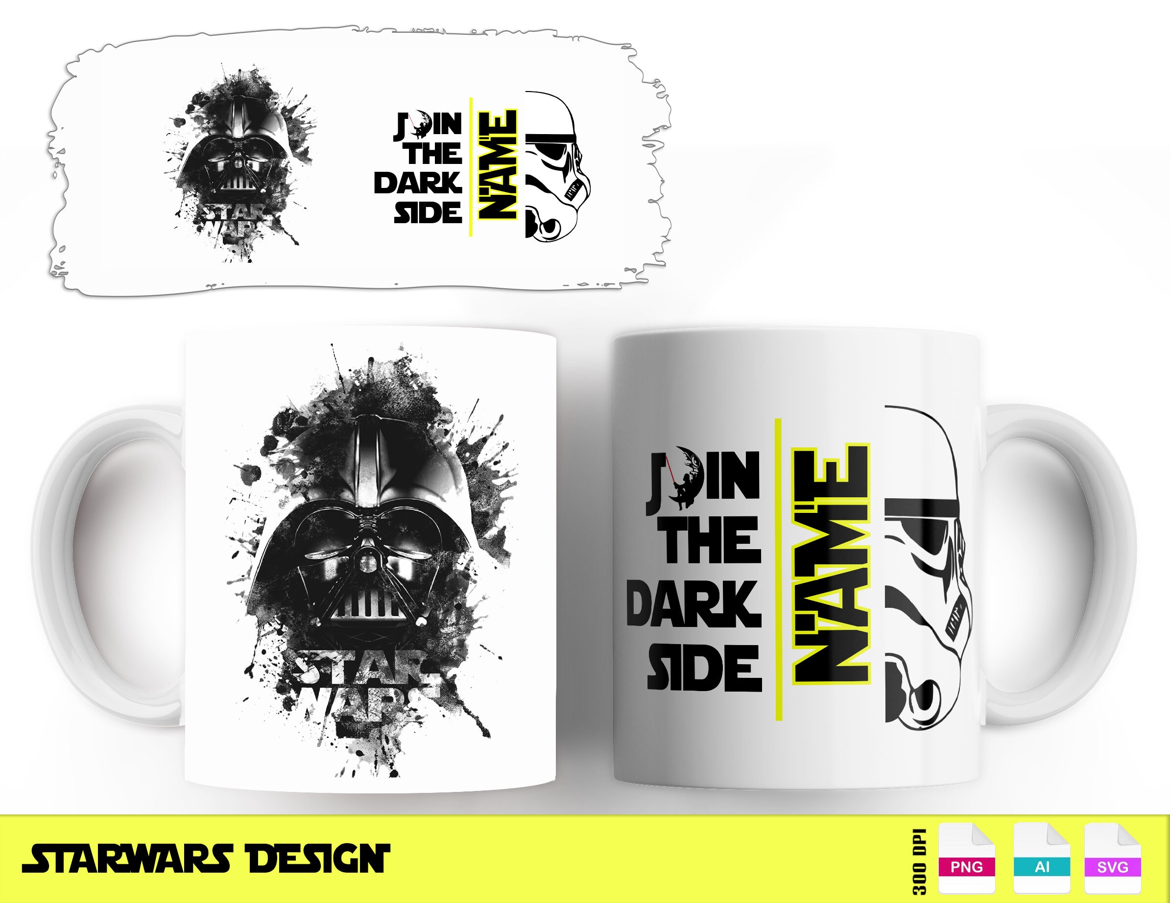 11oz Mug Sublimation Star Wars PNG AI SVG. Star Wars Design for a 340ml ...