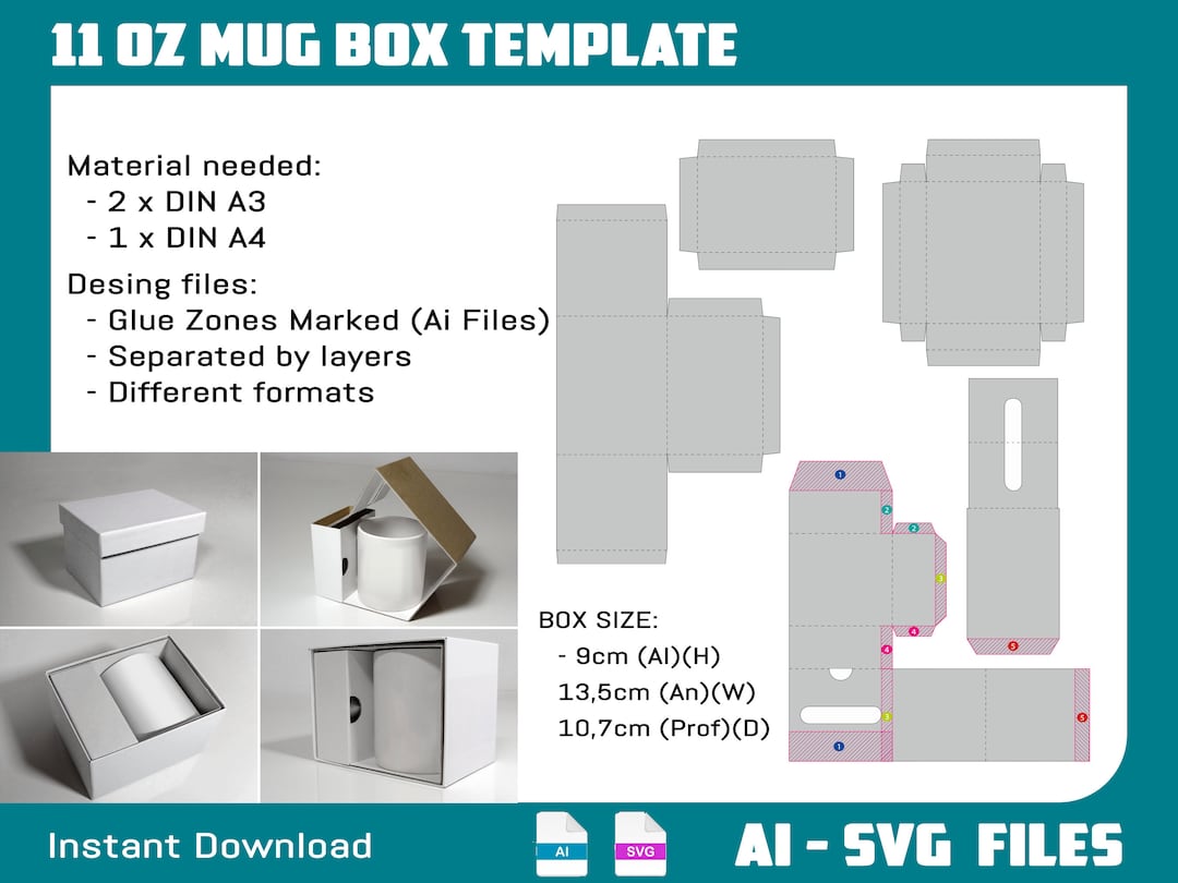 11oz Mug Holder SVG Template, Mug Box SVG, Cricut Cut Files, Silhouette ...