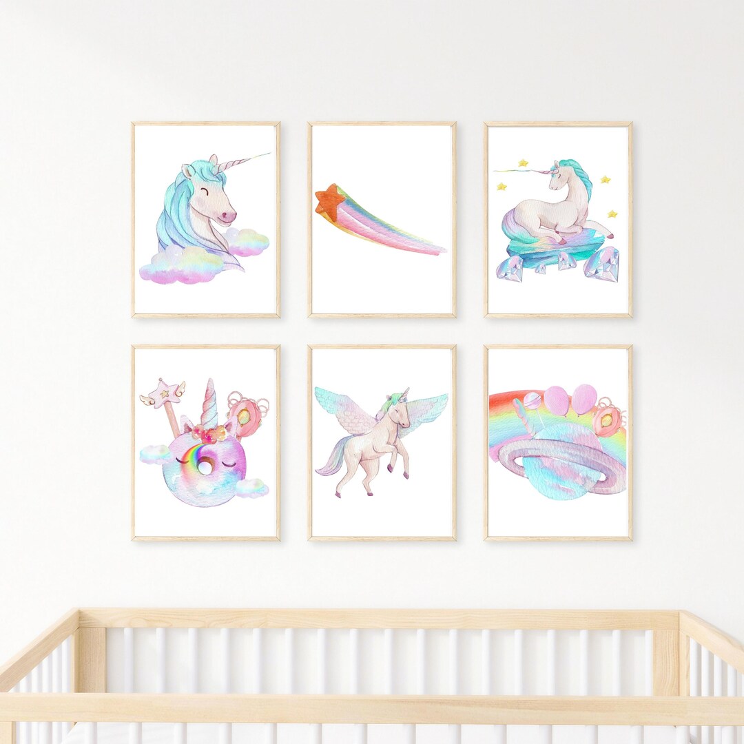 Unicorn Printable Wall Art, Set of 6 Unicorn Wall Art Set, Printable ...