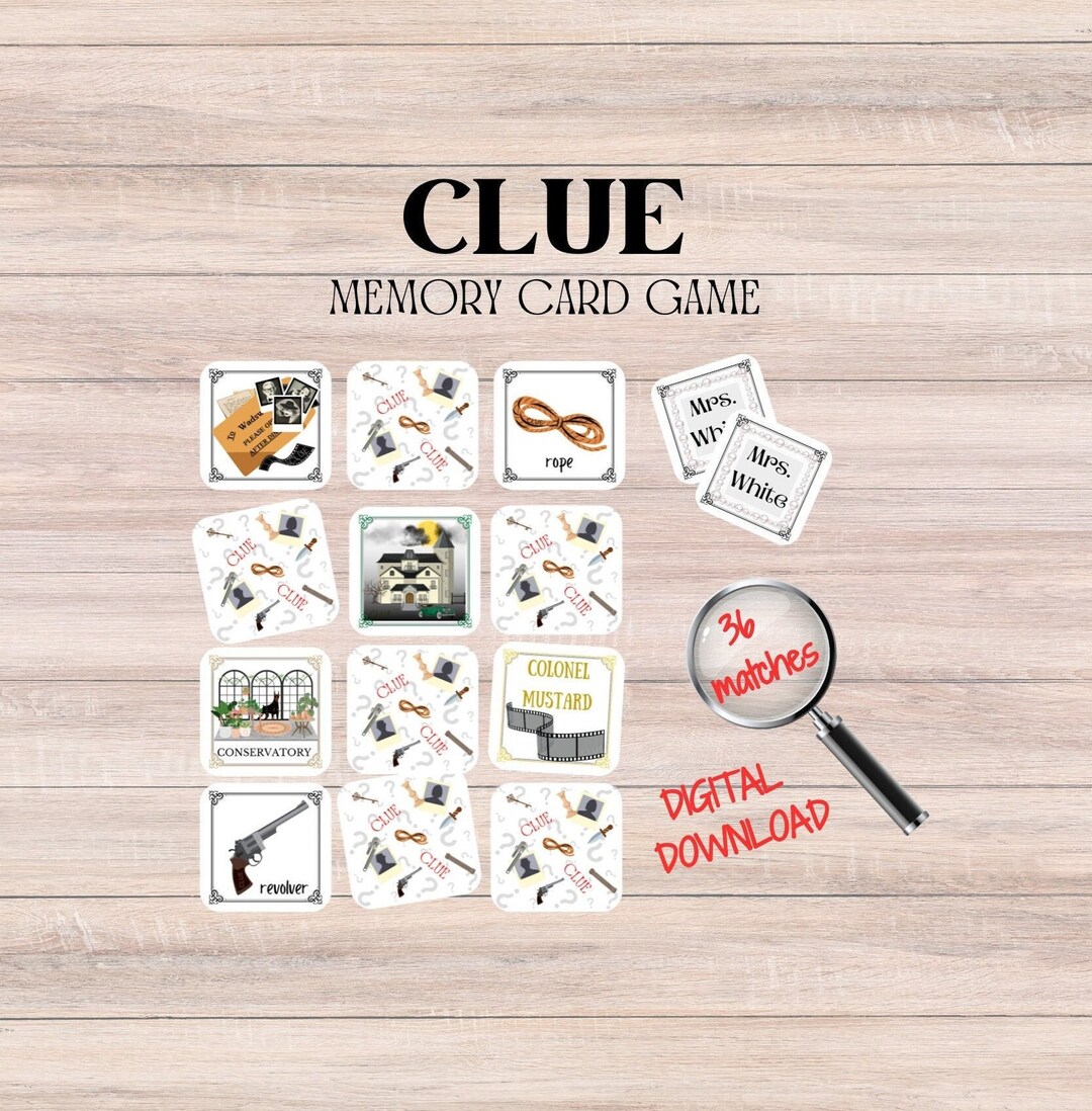 Clue Murder Mystery Memory Card Game, Murder Mystery Memory Game, Clue ...