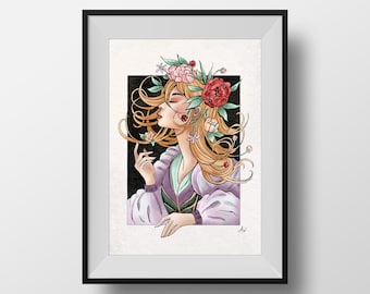 Flower Child Art Nouveau Print Divine Feminine Art Mucha Poster Flower ...