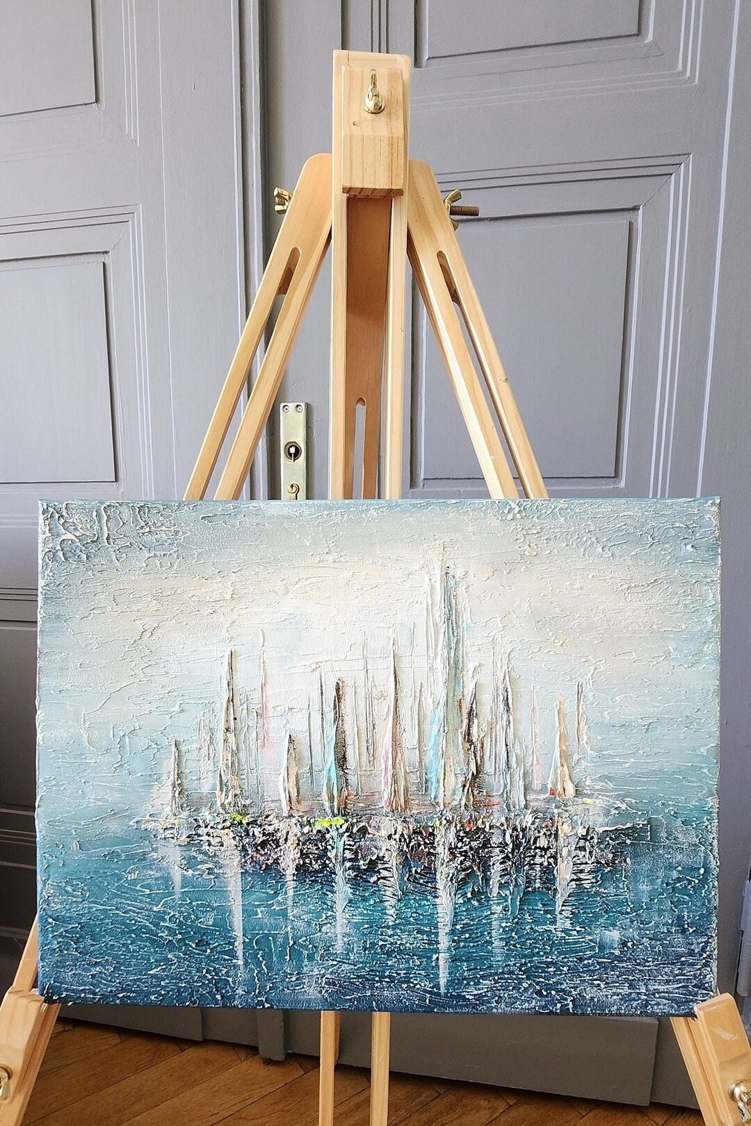 Abstract Seascape REGATA Blue Painting Abstract Painting Yachts Gift ...