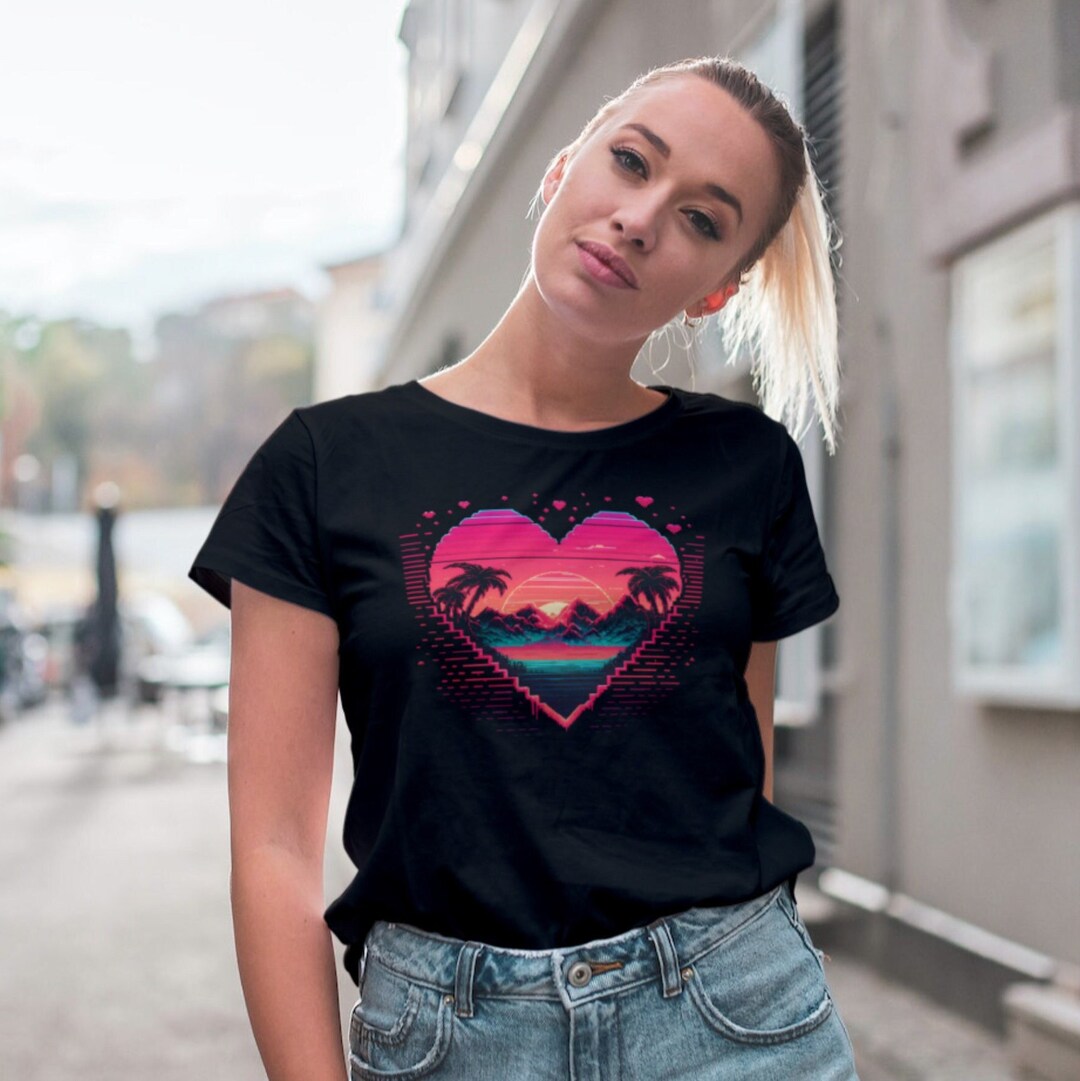 Retro Synthwave T-shirt, Abstract Shirt, Heart Graphic Apparel - Etsy