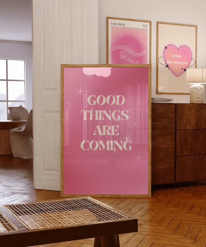Pink Aura Affirmation Poster Set 3 : Retro Spiritual Wall Art (digital ...