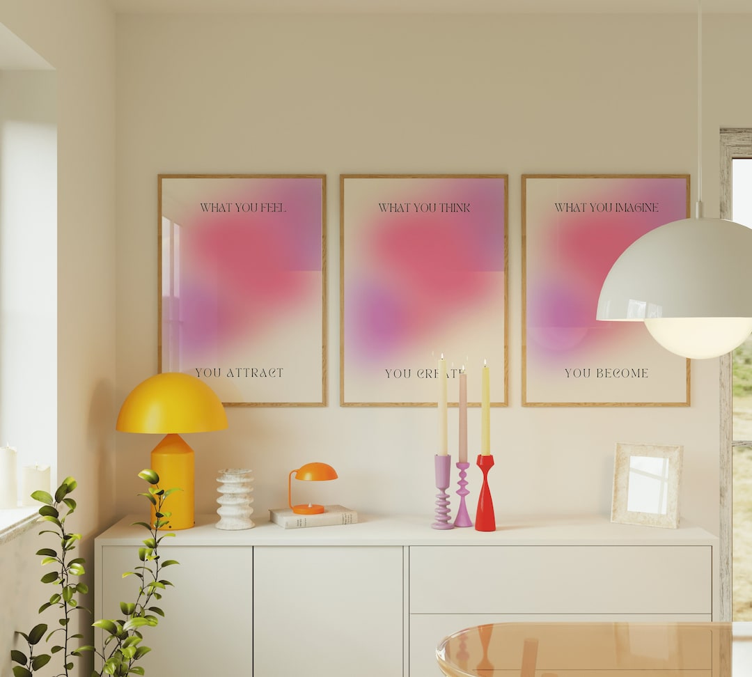 Pink Aura Poster Set ~ Set of 3 Affirmation Poster ~ Spiritual Wall Art ...