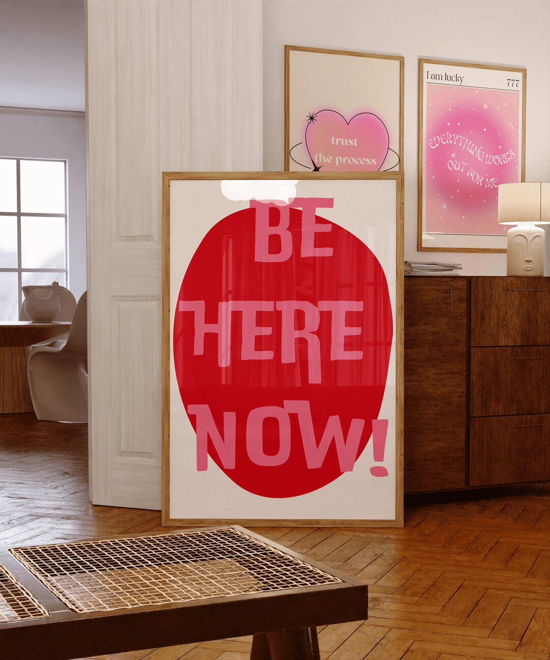 Soft Pink and White 'be Here Now' Typography Poster ~ INSTANT Digital Wall Art ~ Gustaf Westman ...