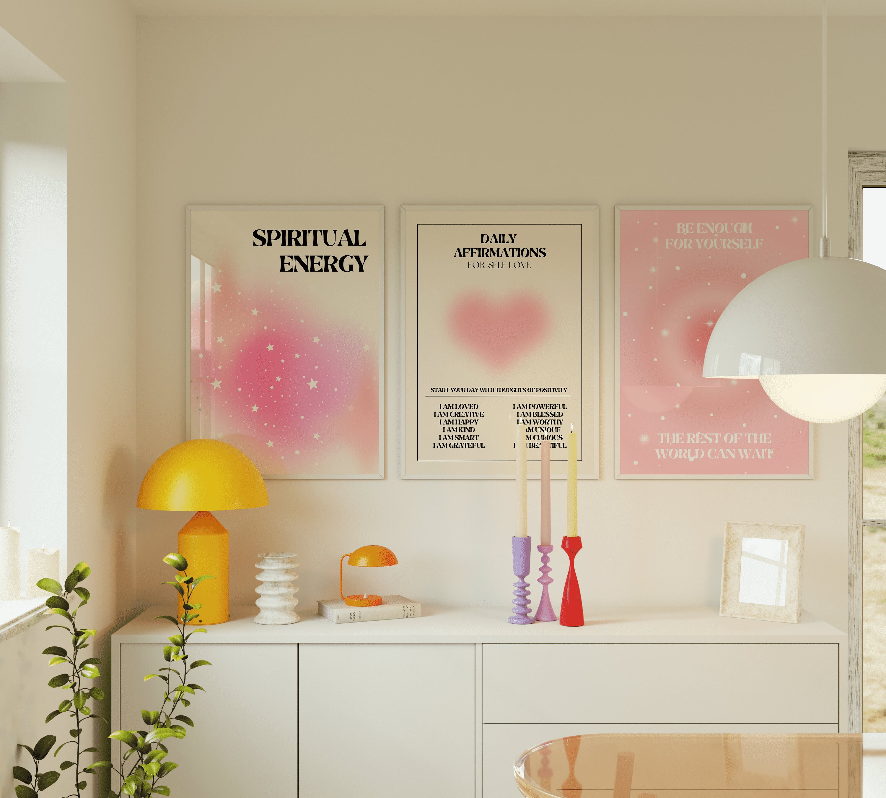 Pink Affirmation Wall Art Set of 3, Spiritual Self Love Posters ...