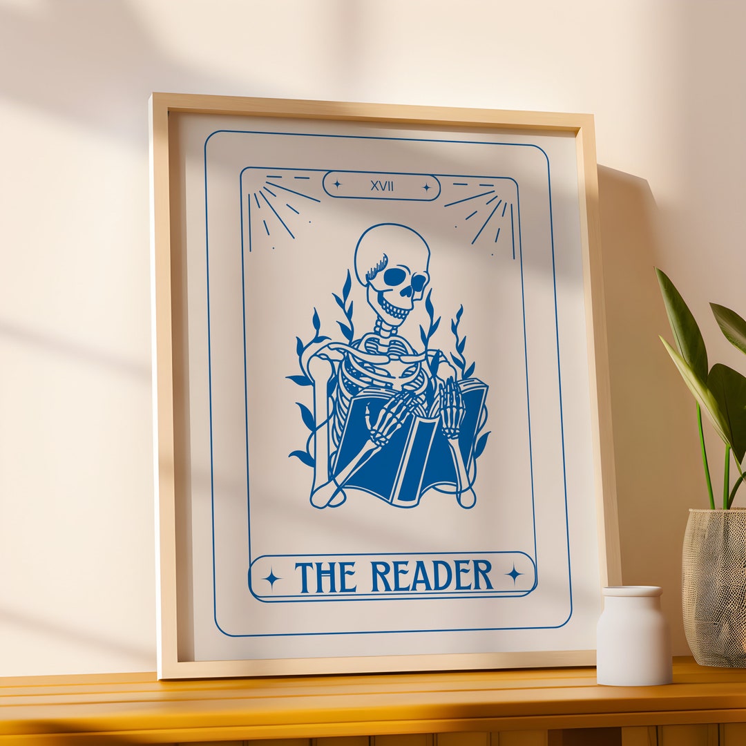 Skeleton Tarot Card Print: the Reader, Celestial Wall Art (digital ...