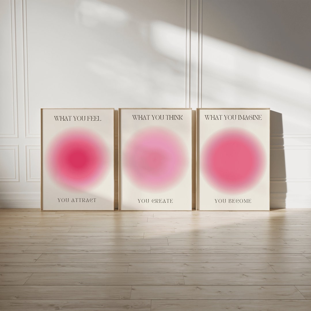 Divine Feminine Pink Aura Energy Set of 3 Digital Prints ~ Pink Girly ...