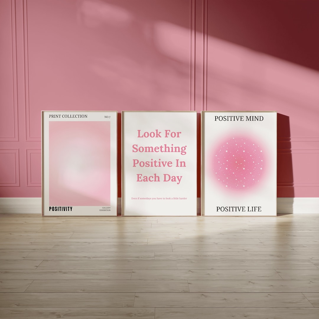 Pink Poster Set of 3 ~ Digital Prints ~ Positivity Art Print ~ Positive ...