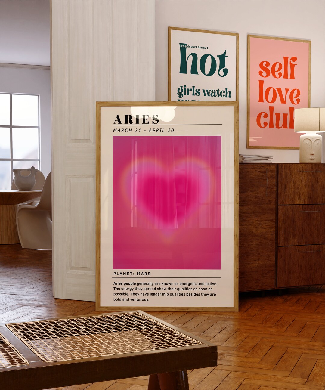 Aries Zodiac Print: Trendy Pink Star Sign Wall Art (digital Download ...