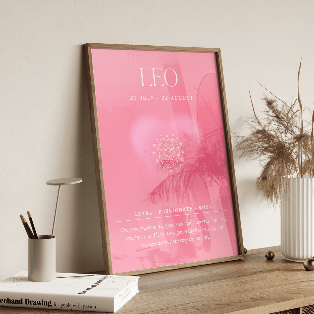 Leo Zodiac Print: Pink Astrology Star Sign Wall Art (digital Download ...