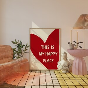 This is My Happy Place Poster, Quote Wall Art, Red Heart Digital Print ...