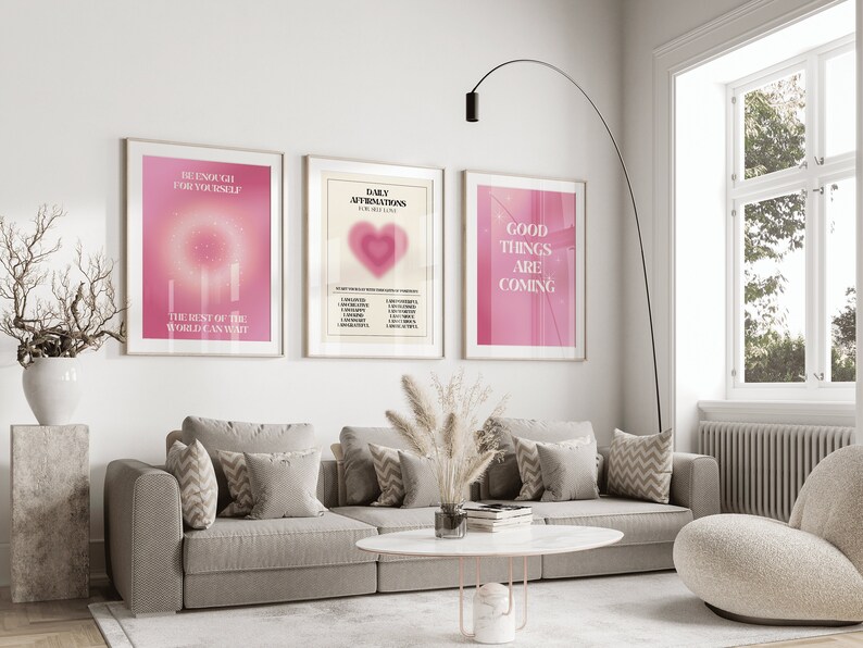 Pink Aura Affirmation Poster Set 3 : Retro Spiritual Wall Art (digital ...