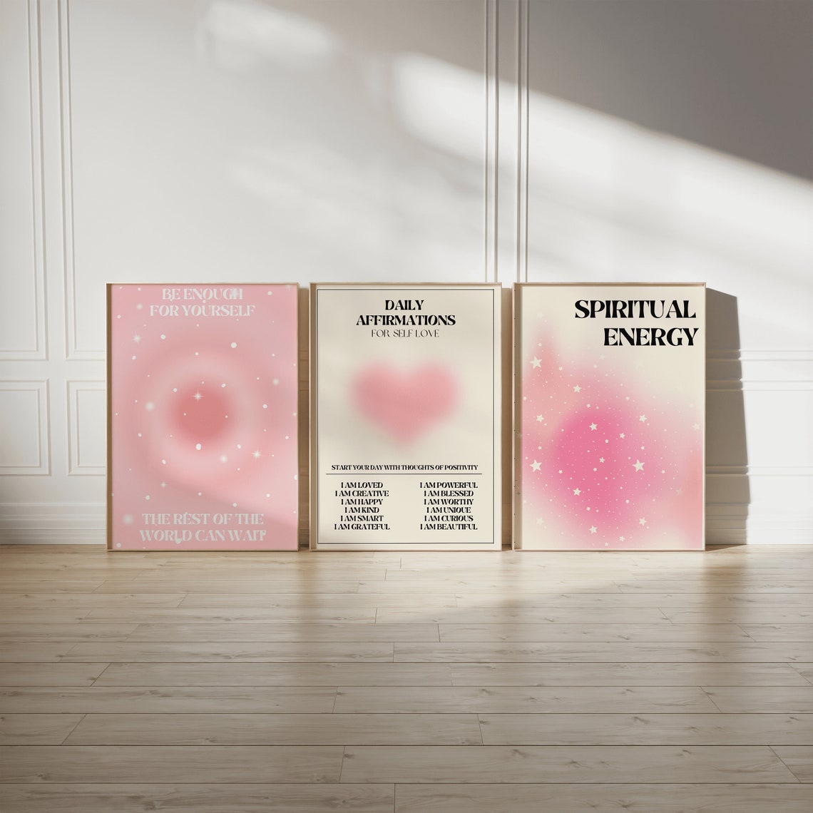 Pink Affirmation Wall Art Set of 3, Spiritual Self Love Posters ...