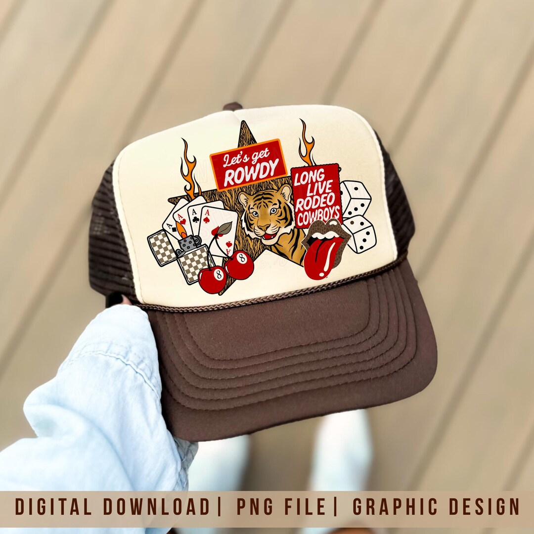 Western Trucker Hat Designs, Rodeo Grunge Cowboy Hat, Patch Style Hat ...