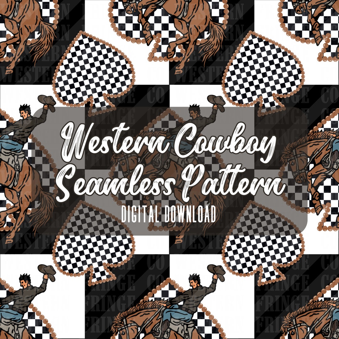 Rodeo Cowboy Seamless Pattern, Western Checkered Board Pattern, Cowboy ...