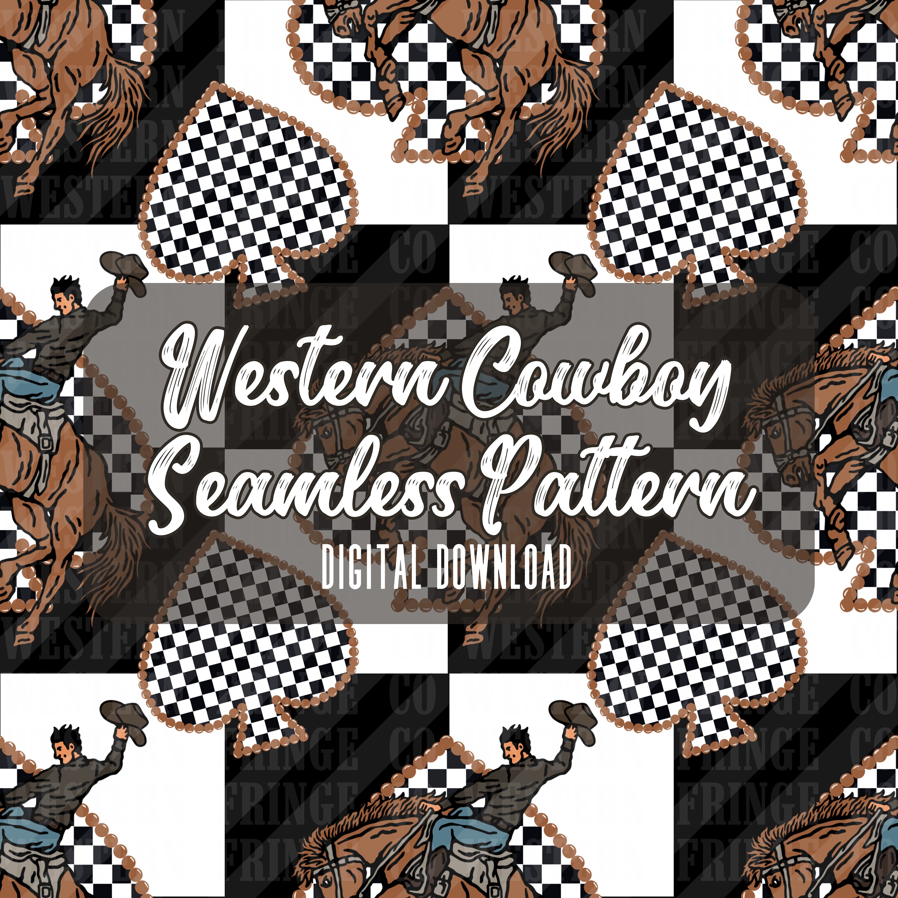 Rodeo Cowboy Seamless Pattern, Western Checkered Board Pattern, Cowboy ...