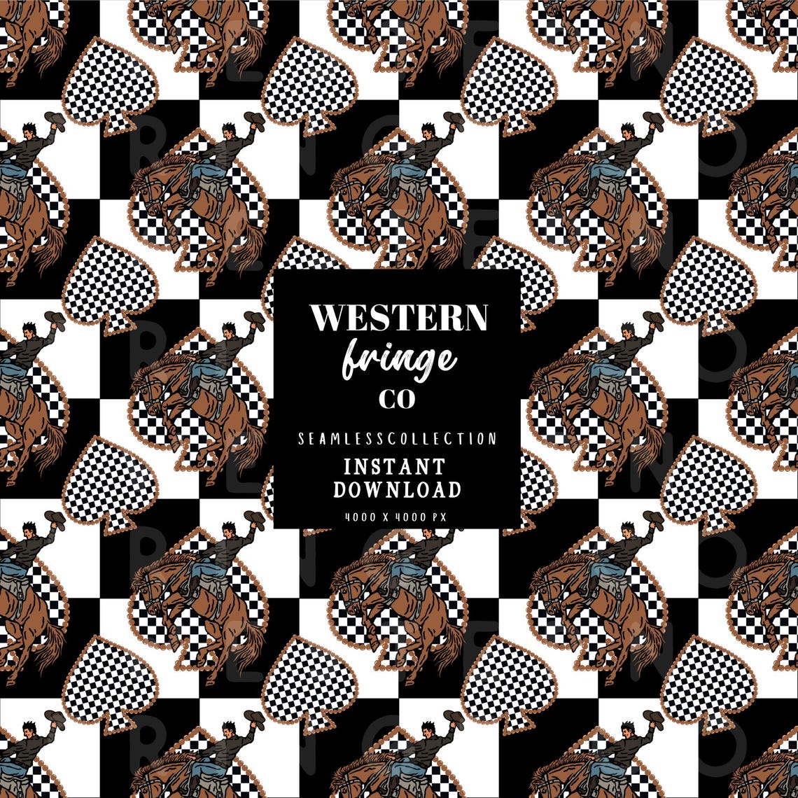 Rodeo Cowboy Seamless Pattern, Western Checkered Board Pattern, Cowboy ...