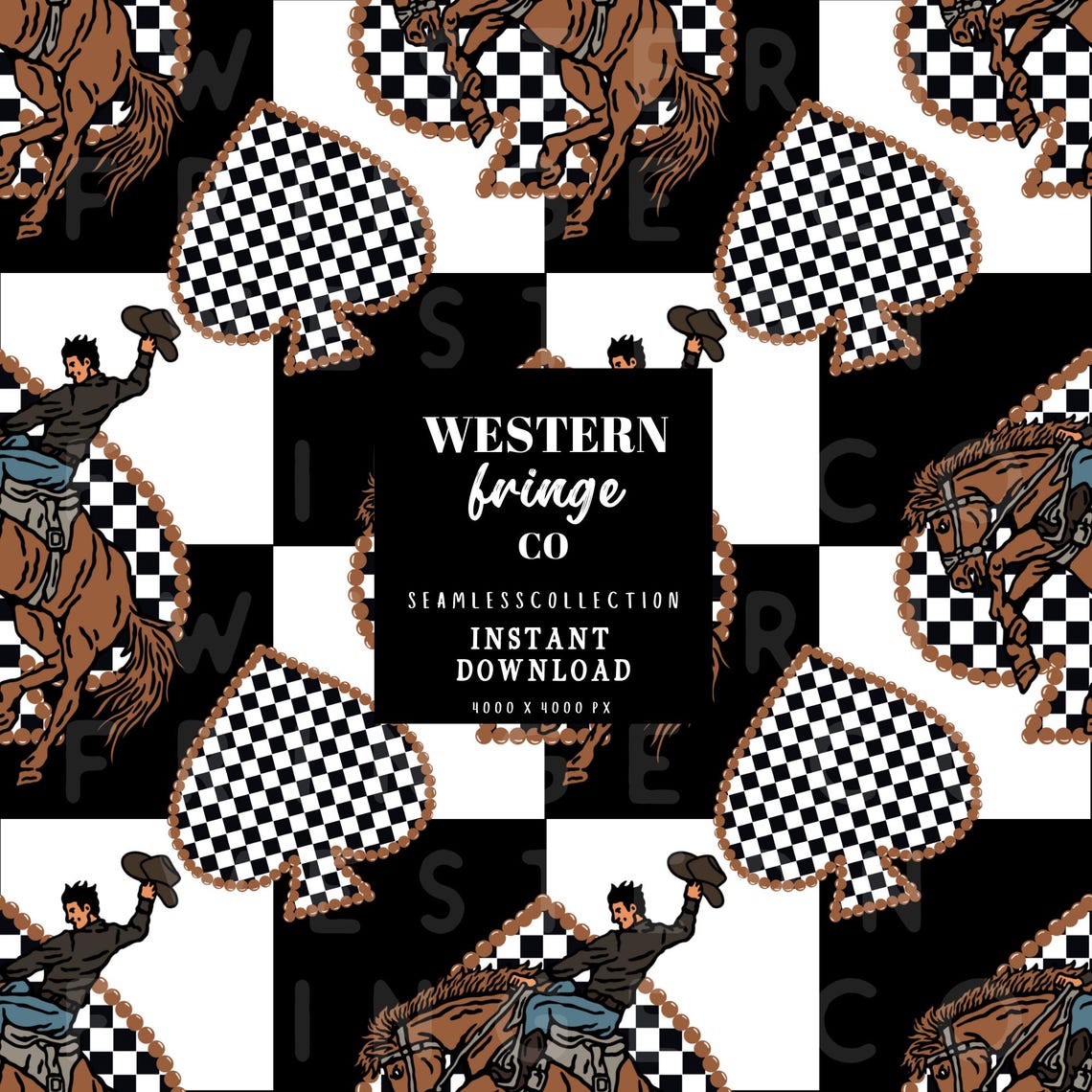 Rodeo Cowboy Seamless Pattern, Western Checkered Board Pattern, Cowboy ...