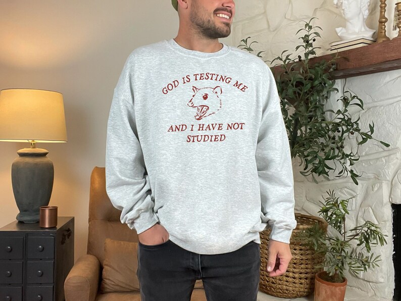 Funny Opossum Meme Sweatshirt, Joke Gift for Men, God is Testing Me I ...
