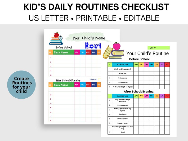Kids Daily Routine Editable Checklist, Kids Daily to Do List, Kids ...