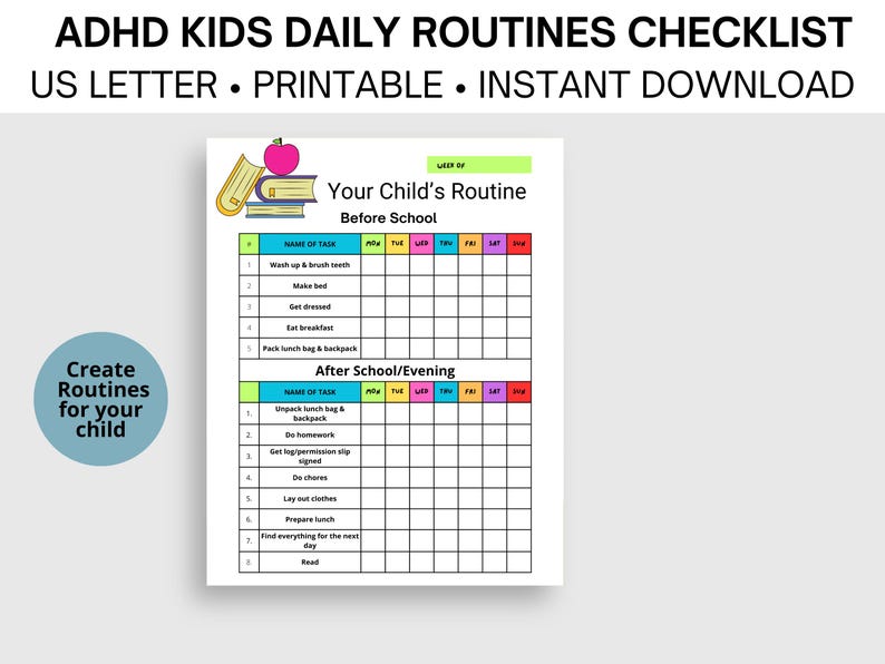 ADHD Kids Daily Routine, ADHD Kids Daily Checklist, ADHD Kids to Do ...