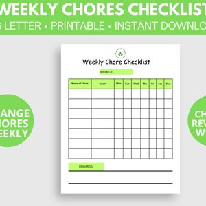 Weekly Chores Checklist; Plan When to Do Your Household Chores ...