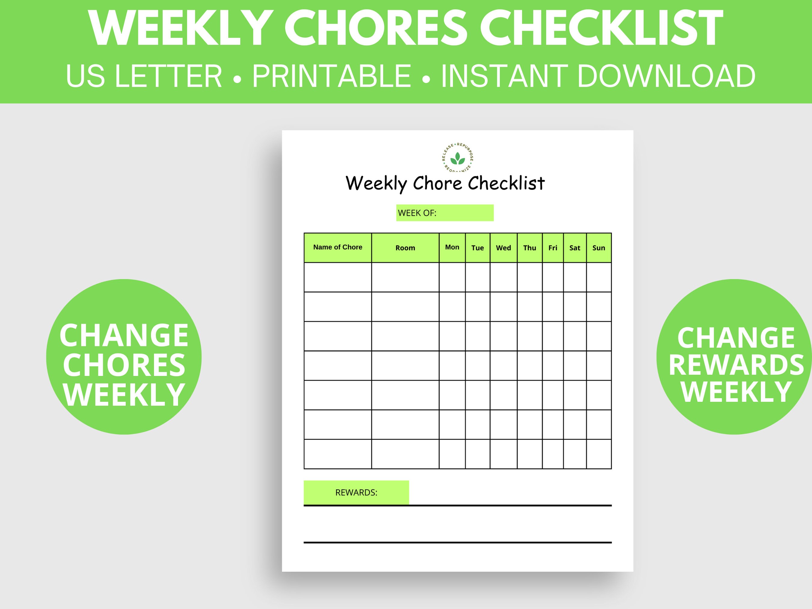 Weekly Chores Checklist Plan When to Do Your Household Chores, Maintain ...